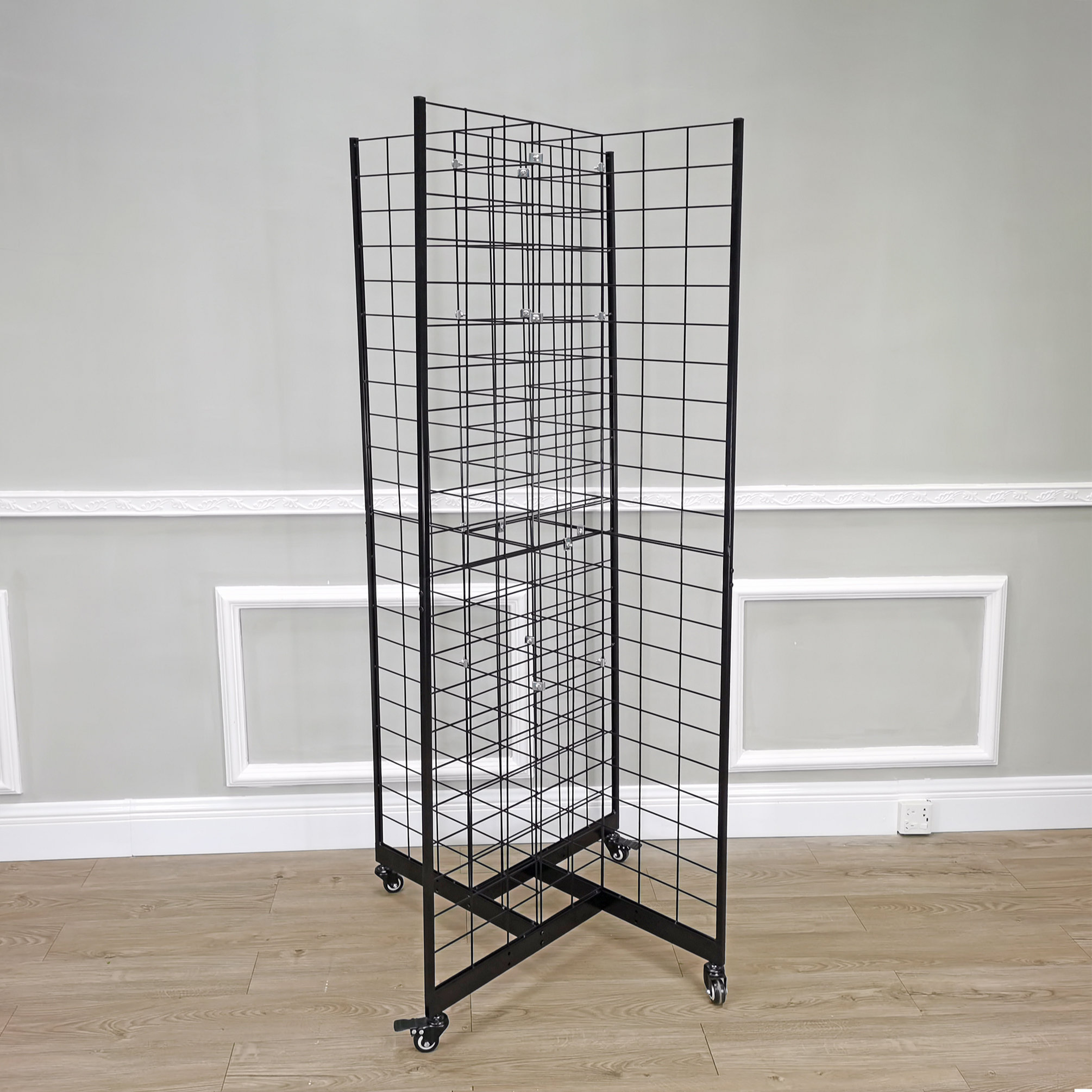 Rebrilliant Four-Sided Gridwall Display Rack Black 33.5X33.5X70" 3X4" Grid 4-Way Floor Stand ...